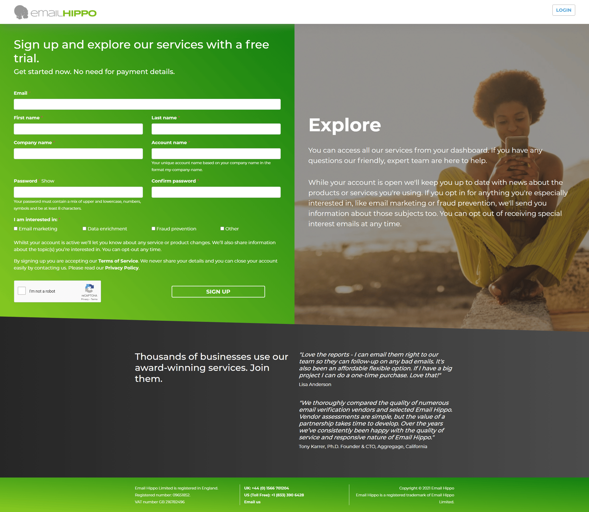 How to sign up to Email Hippo email validation